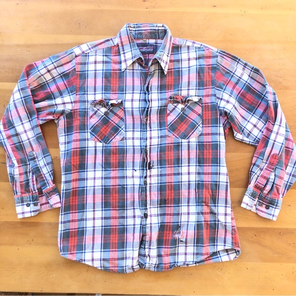 Vintage | Shirts | Vintage Destroyed Flannel Plaid 9s Grunge Holes ...